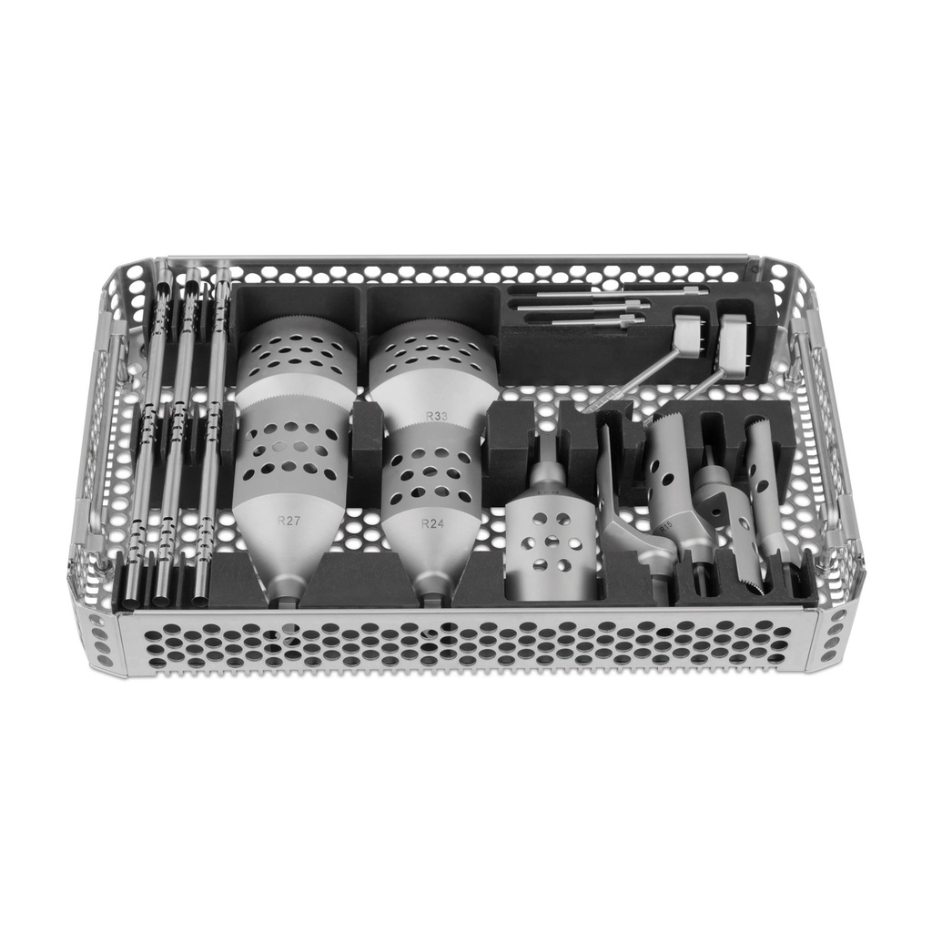 TPLO saw jig set consisting of: 9 cannulated saw blades, triangular ...